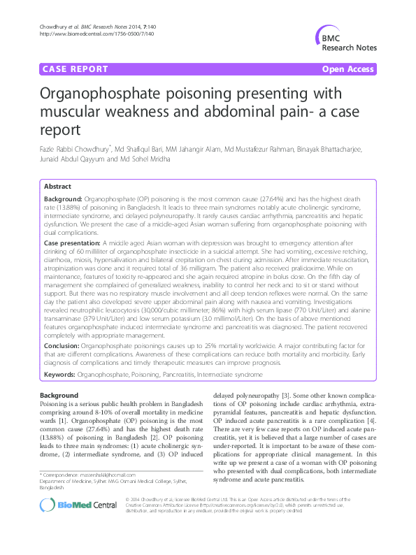 (PDF) Organophosphate poisoning presenting with muscular weakness and ...