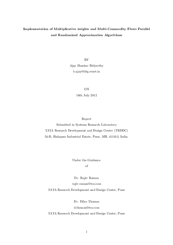 Pdf Implementation Of Multiplicative Weights And Multi Commodity Flows Parallel And Randomized