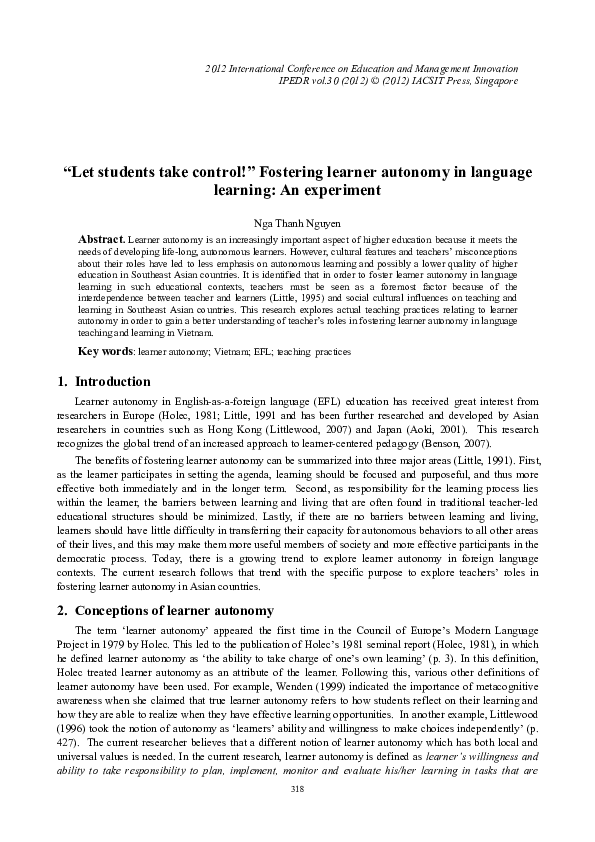 (PDF) "Let students take control!" Fostering learner autonomy in ...