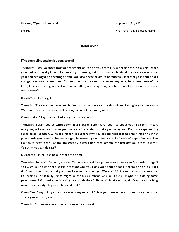 (DOC) Therapist-Client Conversation (Made Up)