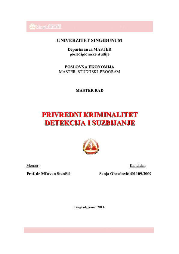 (PDF) MR Privredni kriminalitet detekcija i suzbijanje