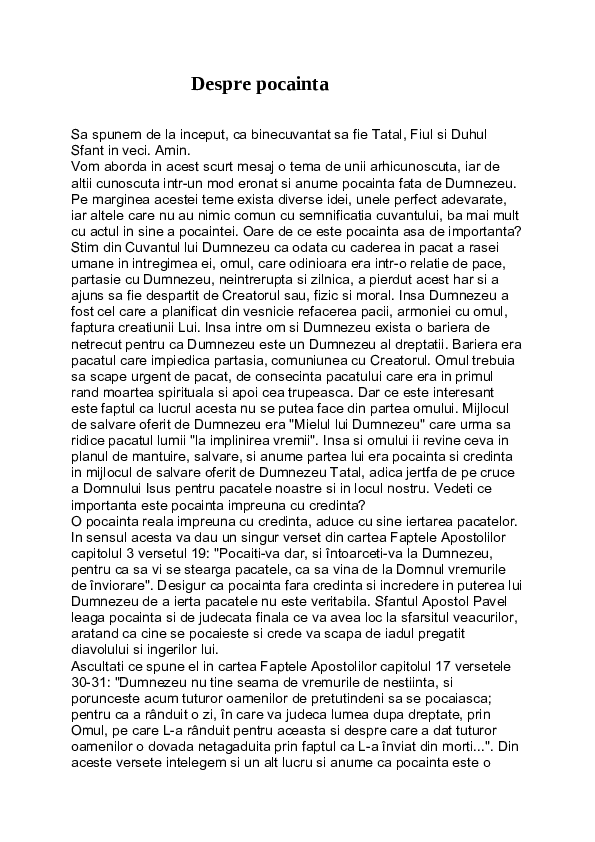 (DOC) Despre pocainta