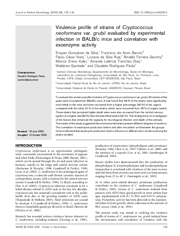 (PDF) Virulence profile of strains of Cryptococcus neoformans var ...