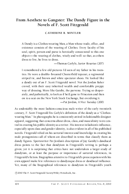 (PDF) "From Aesthete to Gangster: The Dandy Figure in the Novels of F ...