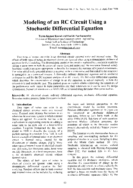 (PDF) Modeling of an RC Circuit (Jsing a Stochastic Differential Equation