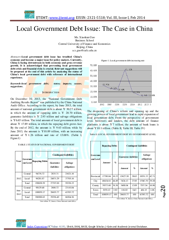 (PDF) Local Government Debt Issue: The Case in China