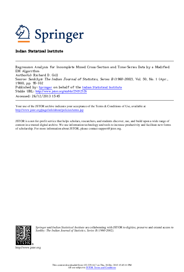 Pdf Regression Analysis For Incomplete Mixed Cross Section And Time Series Data By A Modified