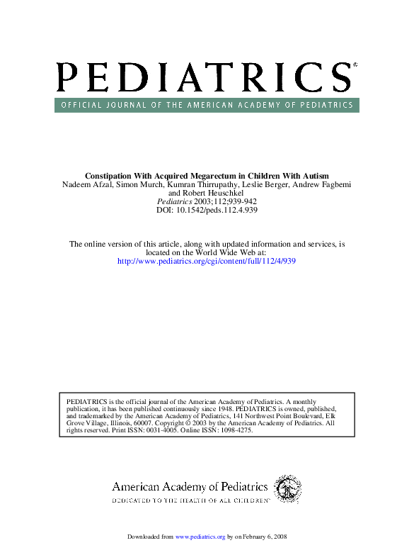 (PDF) Constipation With Acquired Megarectum in Children With Autism