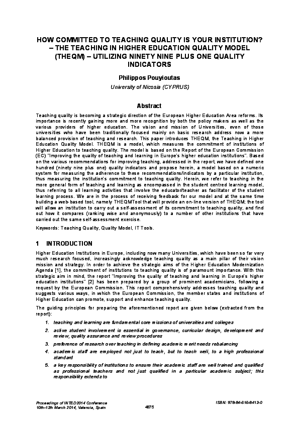 (PDF) HOW COMMITTED TO TEACHING QUALITY IS YOUR INSTITUTION? – THE ...