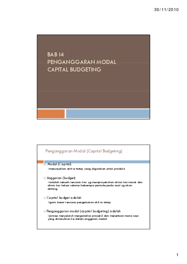 (PDF) BAB I4 PENGANGGARAN MODAL PENGANGGARAN MODAL CAPITAL BUDGETING Penganggaran Modal (Capital ...