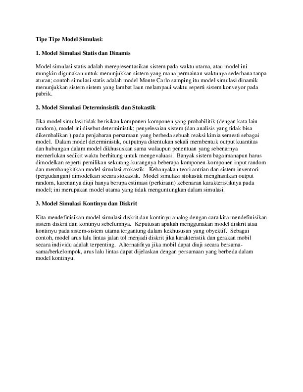 (DOC) Tipe Tipe Model Simulasi