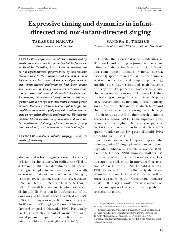 (PDF) Expressive timing and dynamics in infant-directed and non-infant ...
