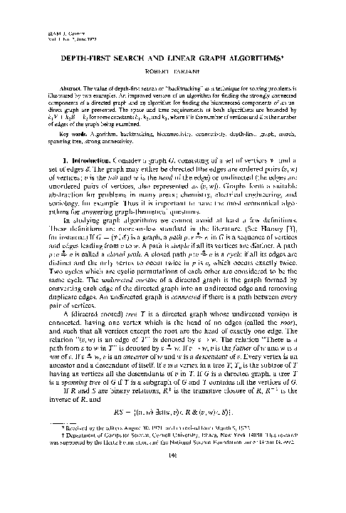 Pdf Depth First Search And Linear Graph Algorithms 