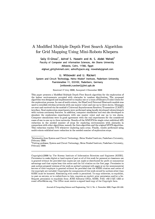 Pdf A Modified Multiple Depth First Search Algorithm For Grid Mapping Using Mini Robots Khepera