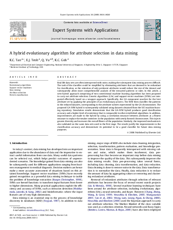 (PDF) A hybrid evolutionary algorithm for attribute selection in data ...