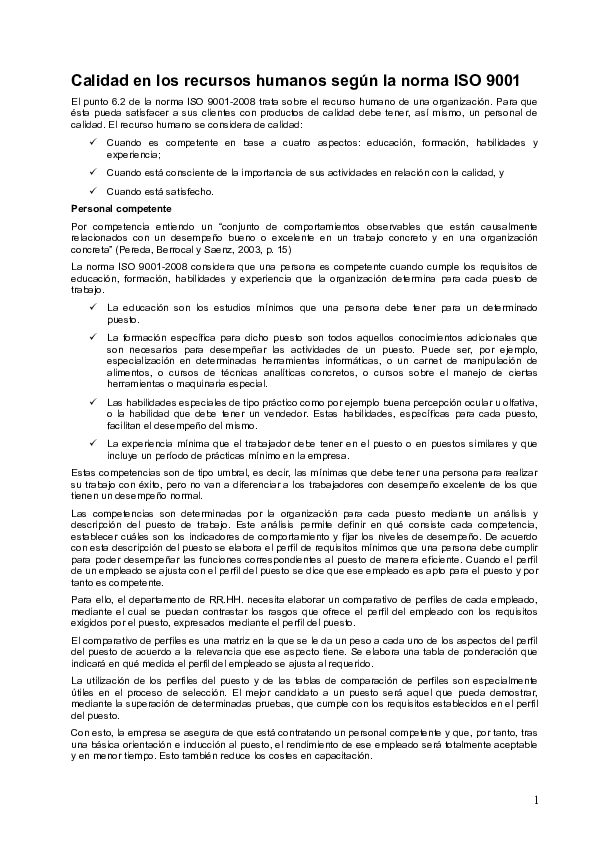 (DOC) Calidad en los recursos humanos segun la norma ISO 9001