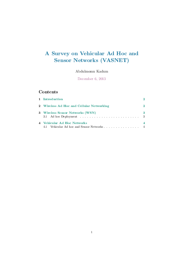 Pdf A Survey On Vehicular Ad Hoc And Sensor Networks Vasnet