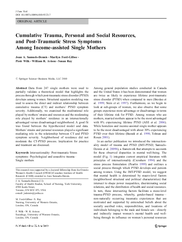 (PDF) Cumulative Trauma, Personal and Social Resources, and Post ...