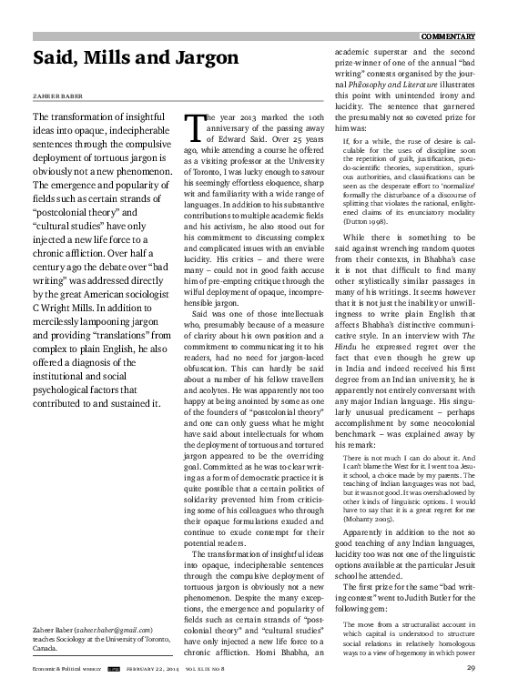 (PDF) Said, Mills and Jargon