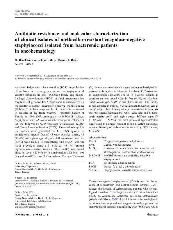 (PDF) Antibiotic resistance and molecular characterization of clinical ...