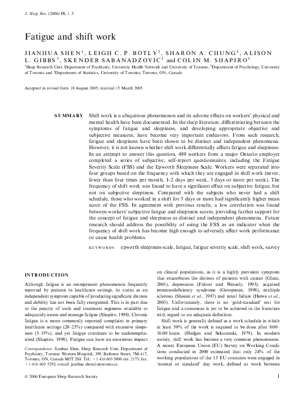 (PDF) Fatigue and shift work