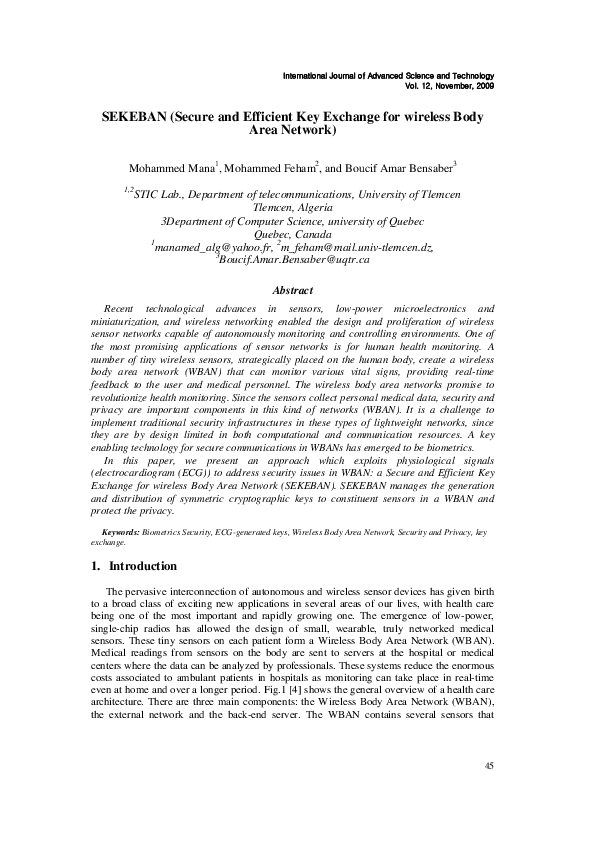 (PDF) SEKEBAN (Secure and Efficient Key Exchange for wireless Body Area Network