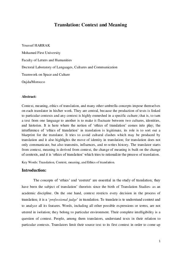 (DOC) Translation: Context and Meaning.