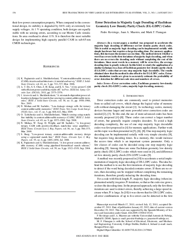 Pdf Error Detection In Majority Logic Decoding Of Euclidean Geometry Low Density Parity Check