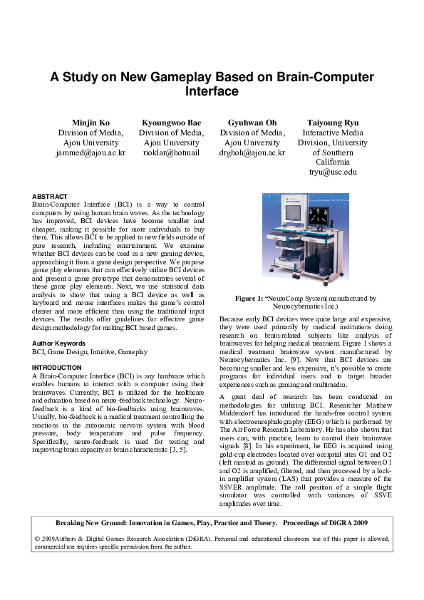 (PDF) A Study on New Gameplay Based on Brain-Computer Interface