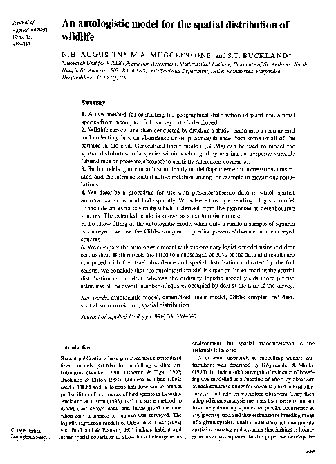 (PDF) An autologistic model for spatial distribution of wildlife