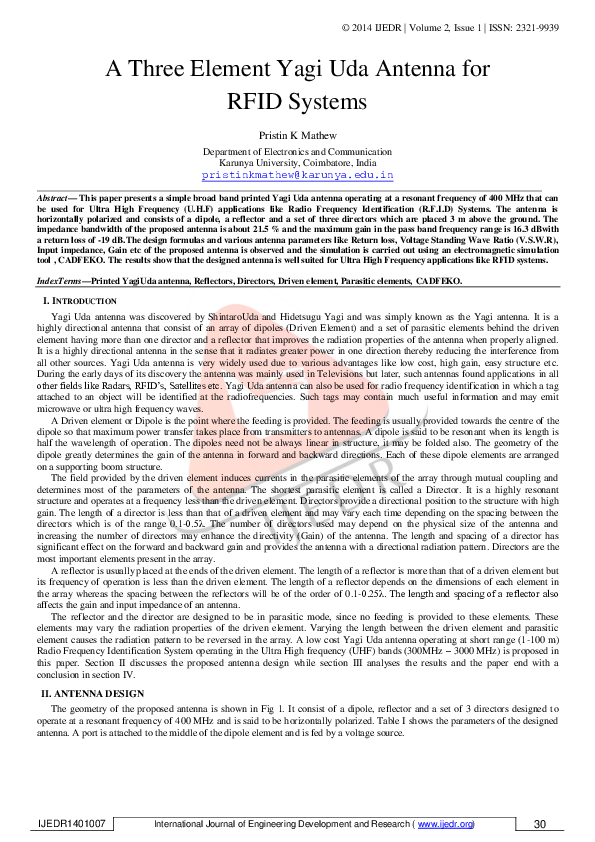 (PDF) A Three Element Yagi Uda Antenna for RFID Systems