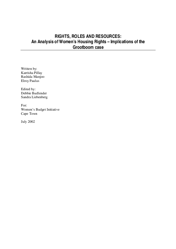(PDF) RIGHTS, ROLES AND RESOURCES: An Analysis of Women's Housing ...