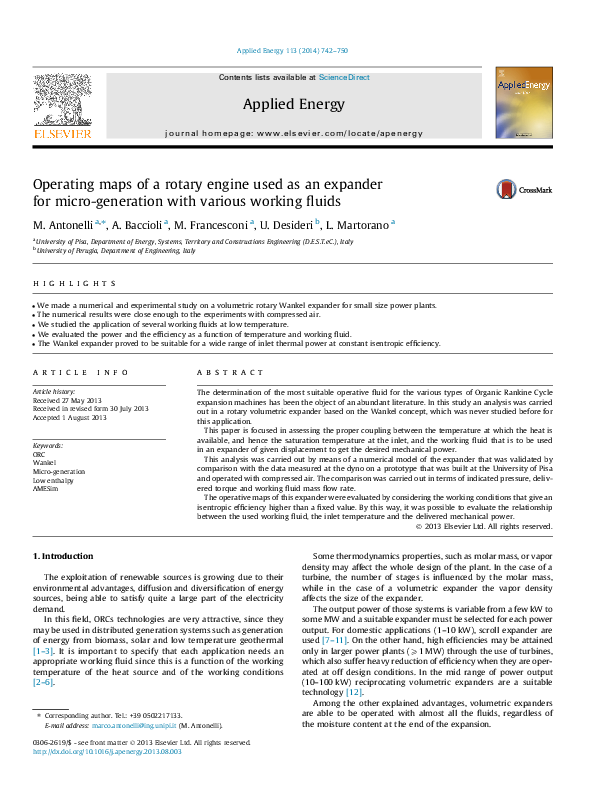 Operating maps of a rotary engine used as an expander for micro ...