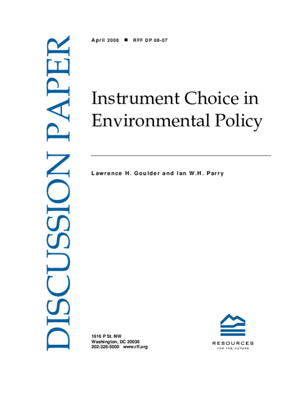 (PDF) Instrument Choice in Environmental Policy
