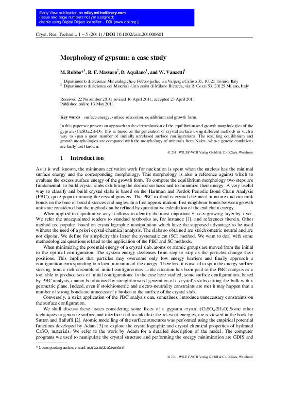 (PDF) Morphology of gypsum: a case study