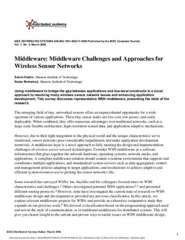 Pdf Middleware Middleware Challenges And Approaches For Wireless Sensor Networks 