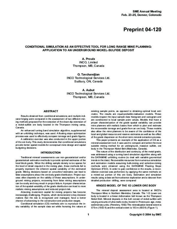 (PDF) CONDITIONAL SIMULATION AS AN EFFECTIVE TOOL FOR LONG RANGE MINE ...