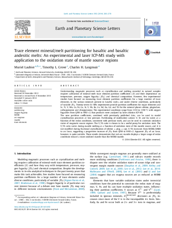 (PDF) Trace element mineral/melt partitioning for basaltic and basaltic andesitic melts: an ...