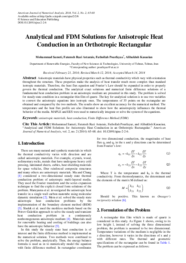 (PDF) Analytical and FDM Solutions for Anisotropic Heat Conduction in an Orthotropic Rectangular