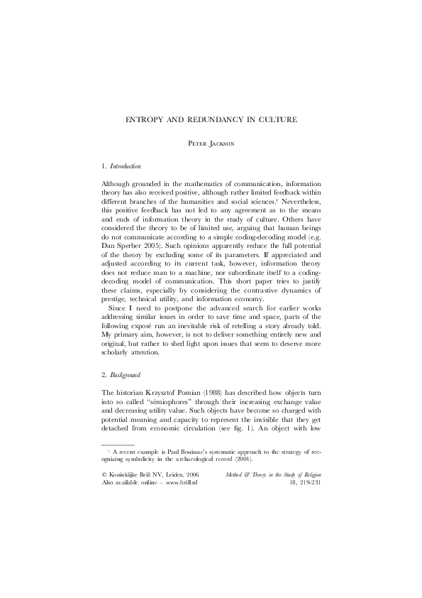 (PDF) Entropy and Redundancy in Culture