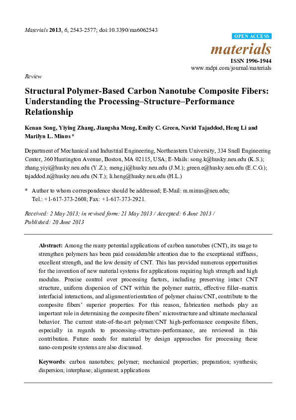 (PDF) Structural Polymer-Based Carbon Nanotube Composite Fibers: Understanding the Processing ...