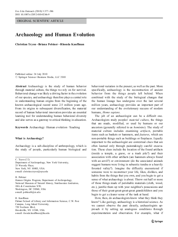 (PDF) Archaeology and Human Evolution