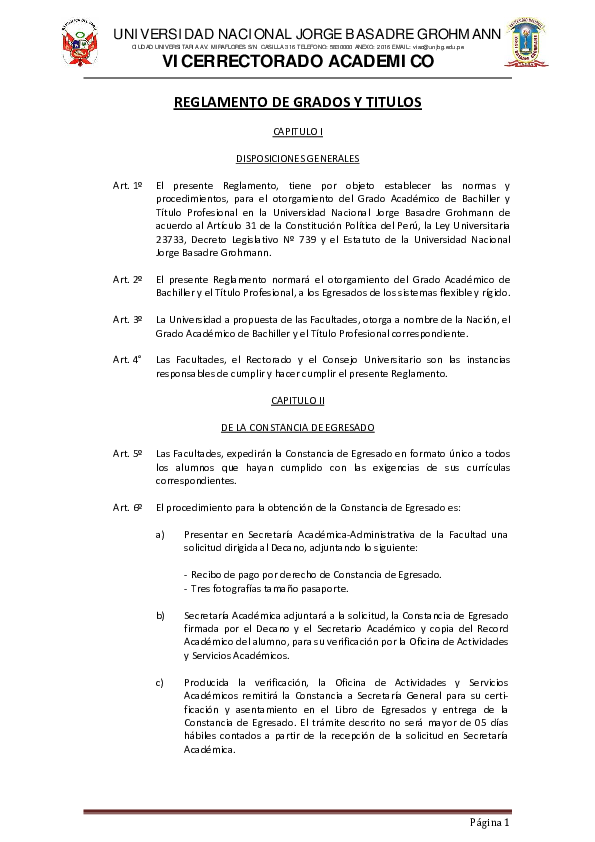 (PDF) UNIVERSIDAD NACIONAL JORGE BASADRE GROHMANN REGLAMENTO DE GRADOS Y TITULOS