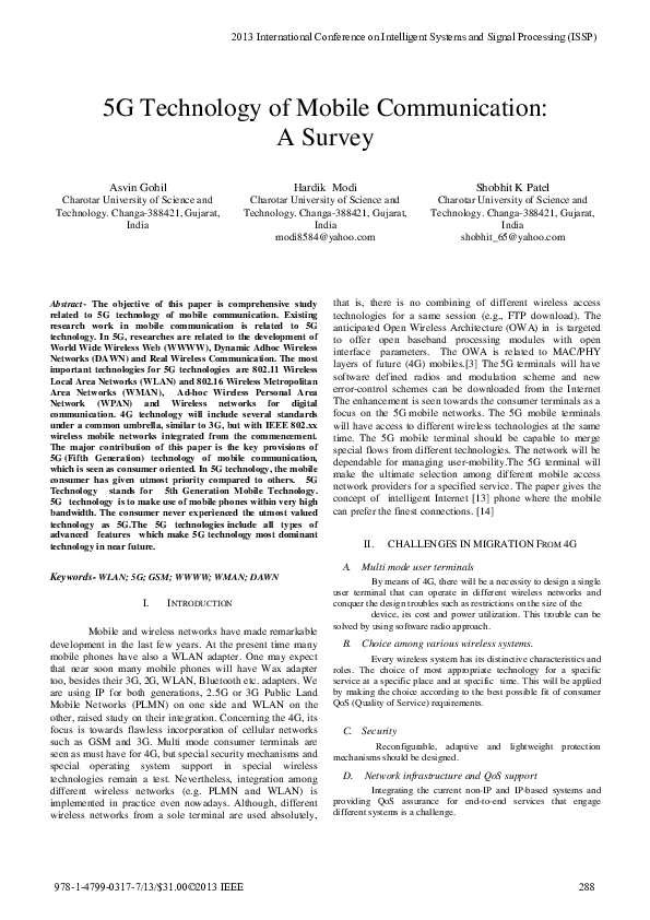 (PDF) 5G Technology of Mobile Communication: A Survey