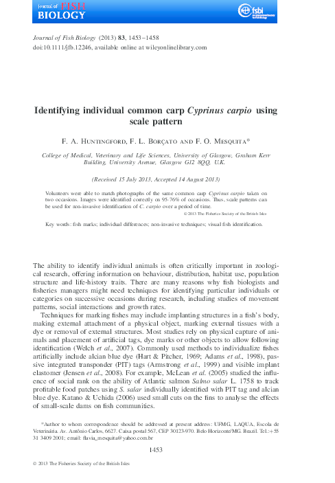 (PDF) Identifying individual common carp Cyprinus carpio using scale pattern