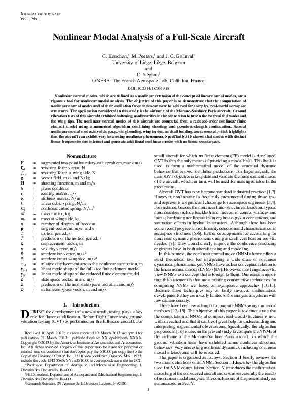 (PDF) Nonlinear Modal Analysis of a Full-Scale Aircraft