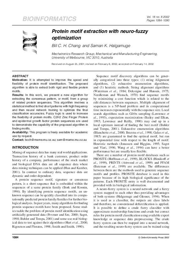 (PDF) Protein motif extraction with neuro-fuzzy optimization