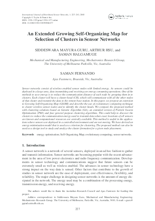 Pdf An Extended Growing Self Organizing Map For Selection Of Clusters In Sensor Networks