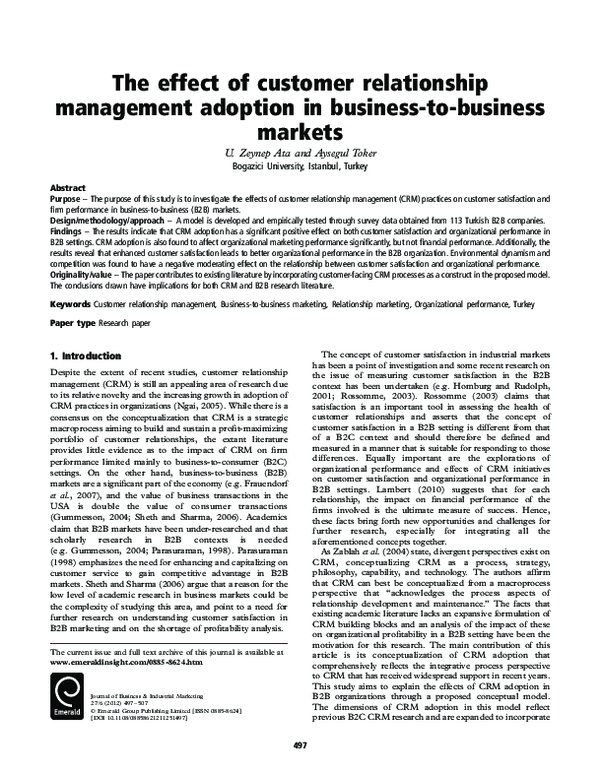 (PDF) The effect of customer relationship management adoption in ...
