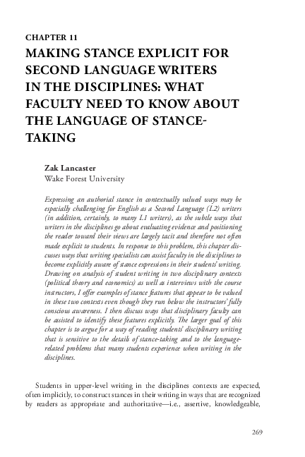 (PDF) Making Stance Explicit for Second Language Writers in the ...